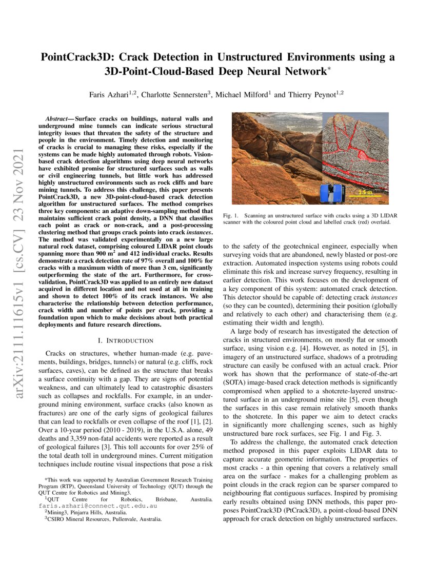 PointCrack3D: Crack Detection in Unstructured Environments using a 3D-Point-Cloud-Based Deep ...