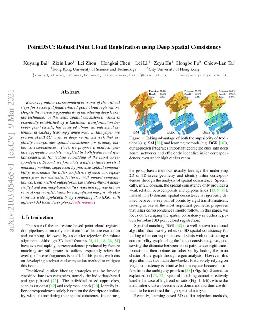 PointDSC: Robust Point Cloud Registration using Deep Spatial Consistency | DeepAI
