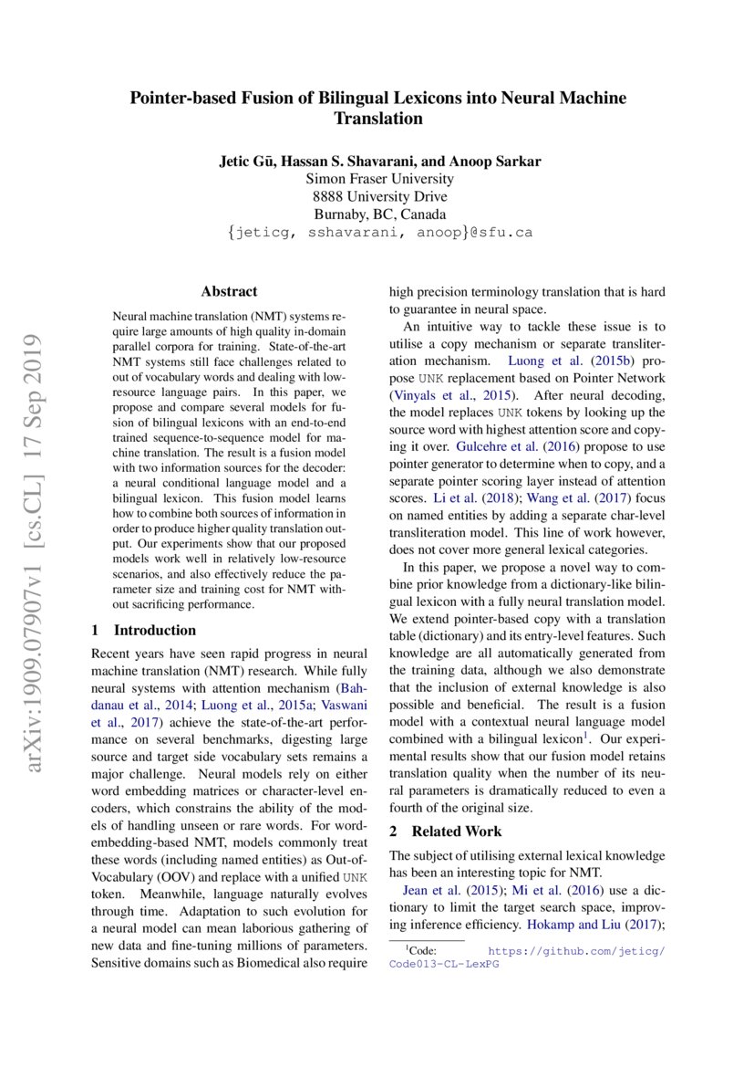 Pointer-based Fusion of Bilingual Lexicons into Neural Machine ...