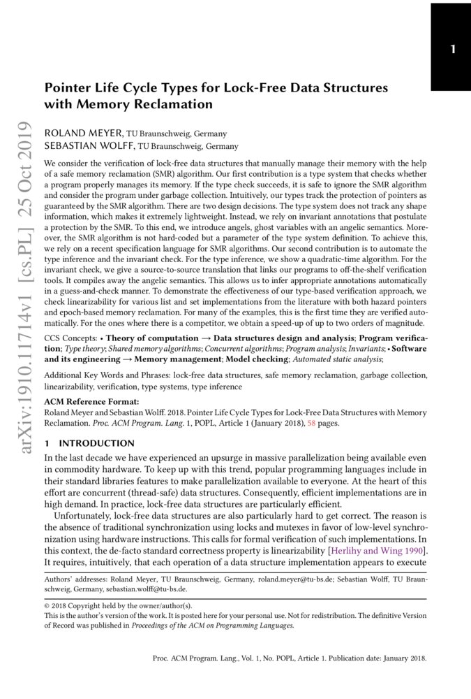 Pointer Life Cycle Types for Lock-Free Data Structures with Memory Reclamation | DeepAI