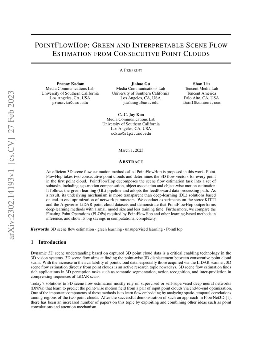 Pointflowhop Green And Interpretable Scene Flow Estimation From Consecutive Point Clouds Deepai