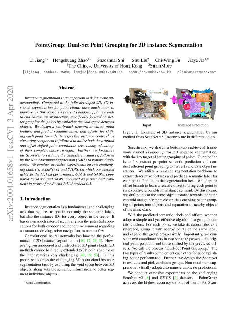 PointGroup: Dual-Set Point Grouping for 3D Instance Segmentation | DeepAI