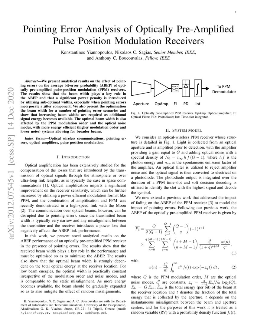 Pointing Error Analysis of Optically Pre-Amplified Pulse Position ...