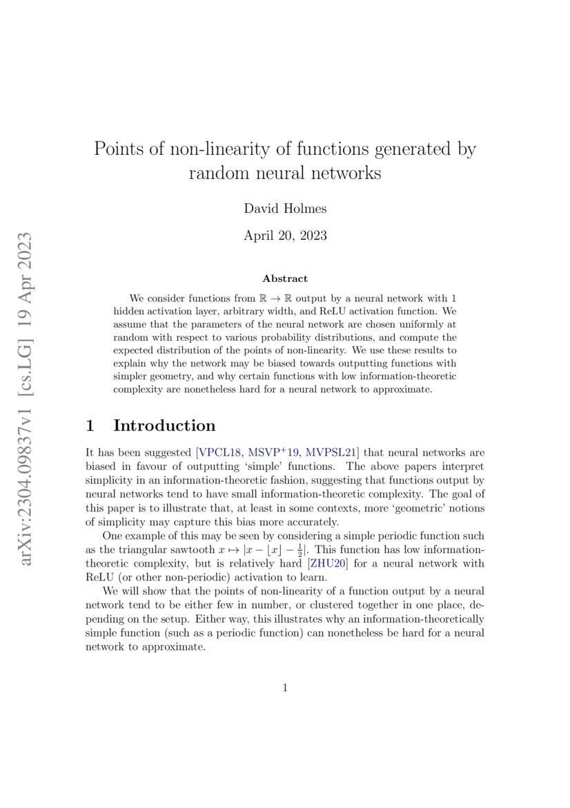 Points Of Non Linearity Of Functions Generated By Random Neural