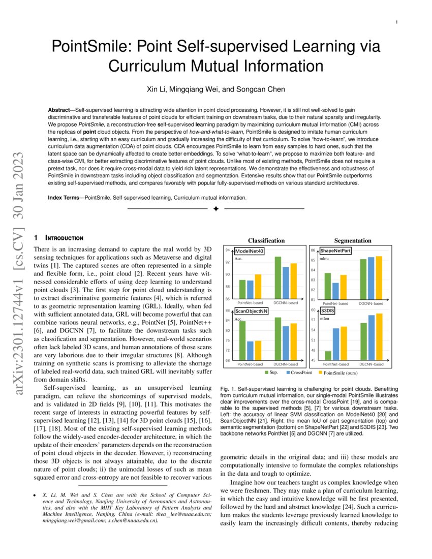 PointSmile: Point Self-supervised Learning via Curriculum Mutual Information | DeepAI