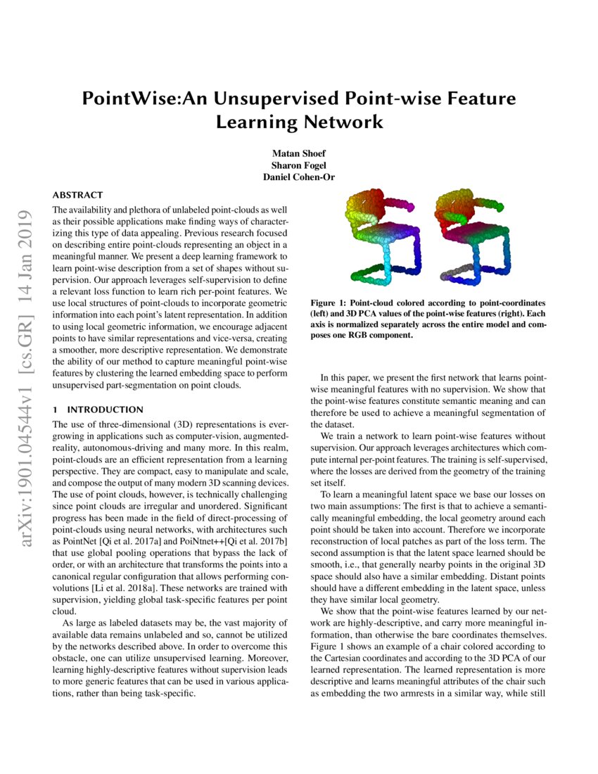 PointWise:An Unsupervised Point-wise Feature Learning Network | DeepAI