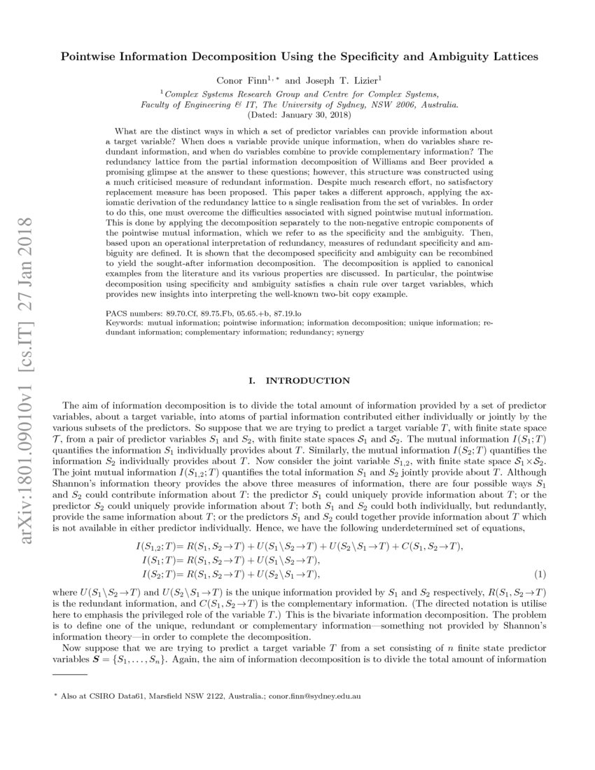 Pointwise Information Decomposition Using the Specificity and Ambiguity Lattices | DeepAI