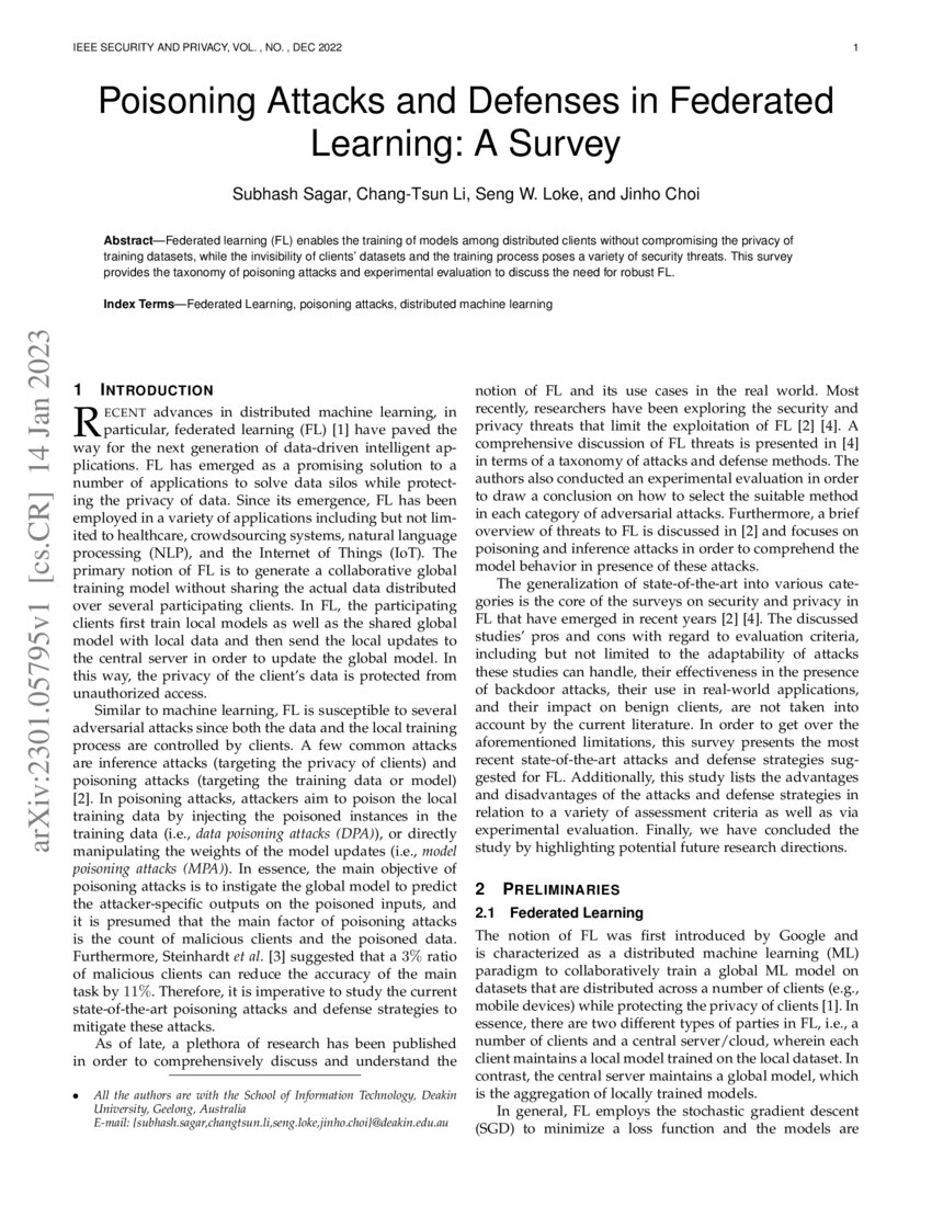 Poisoning Attacks and Defenses in Federated Learning: A Survey | DeepAI