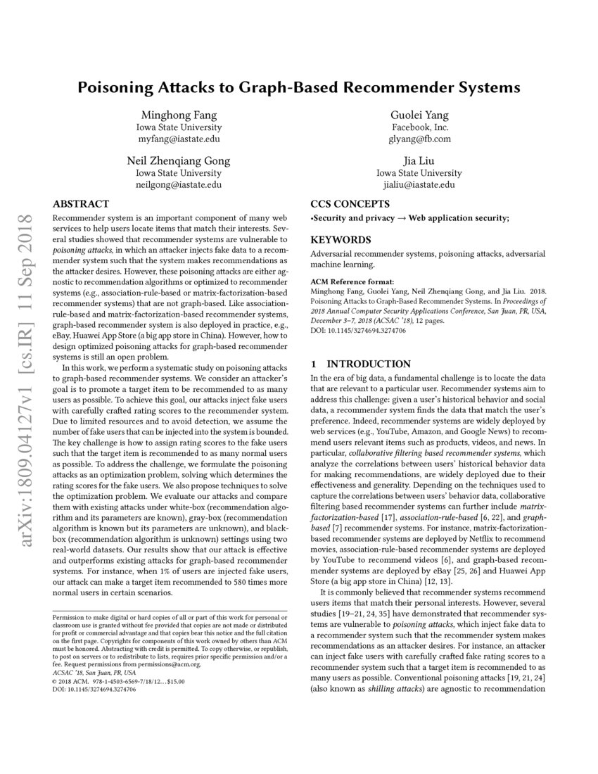 Poisoning Attacks To Graph Based Recommender Systems Deepai