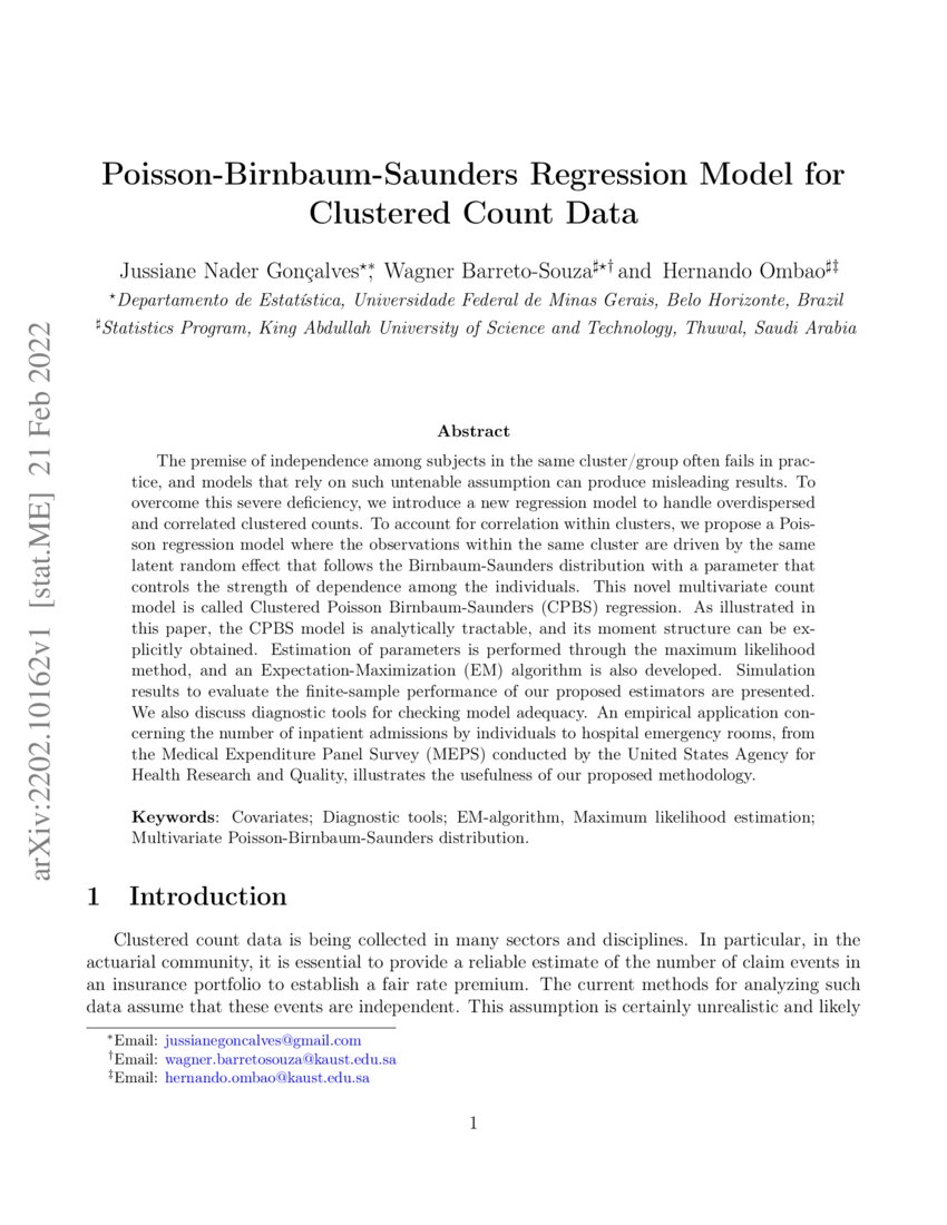 Poisson-Birnbaum-Saunders Regression Model for Clustered Count Data | DeepAI