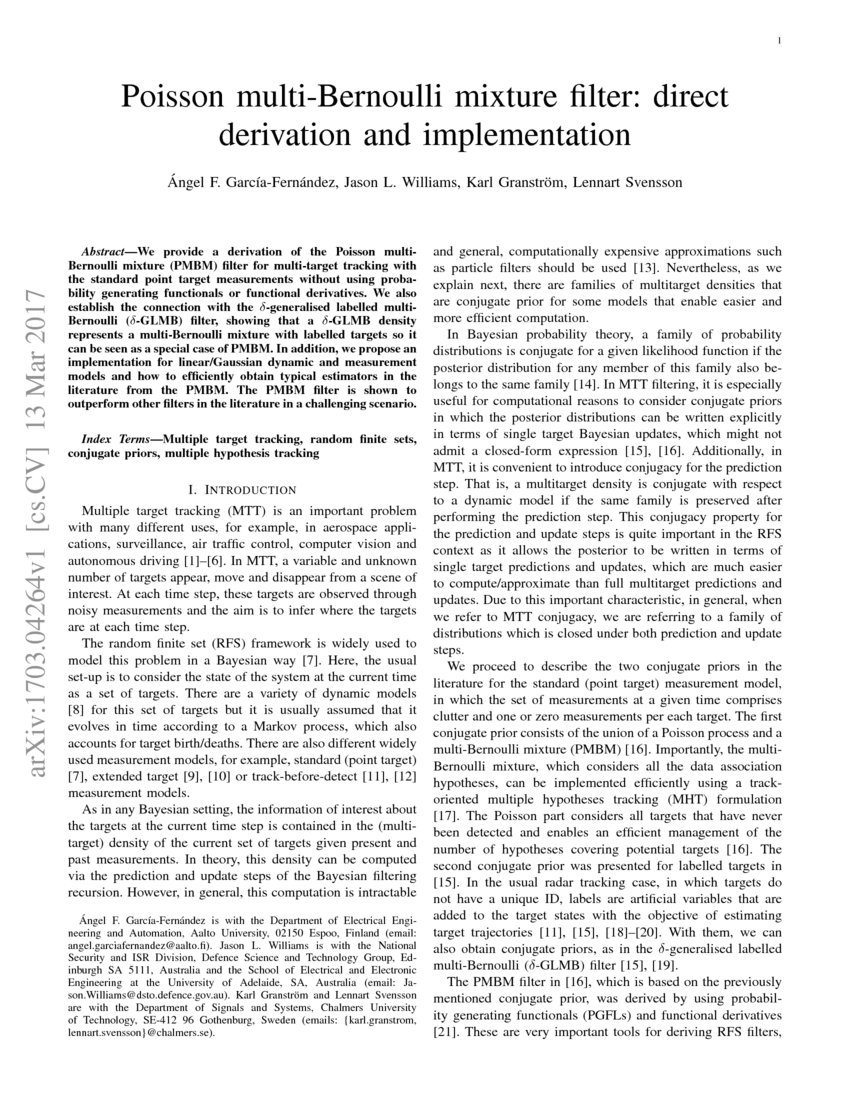 Poisson multi-Bernoulli mixture filter: direct derivation and implementation | DeepAI