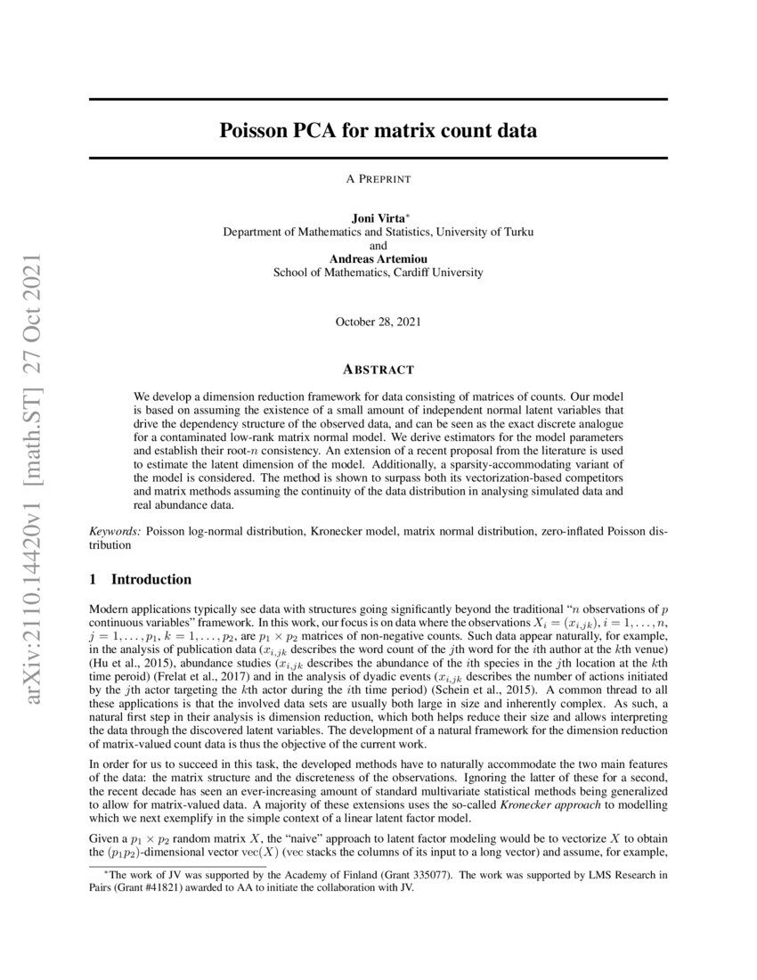 Poisson PCA for matrix count data | DeepAI