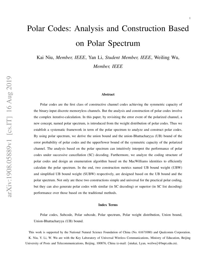 Polar Codes: Analysis and Construction Based on Polar Spectrum | DeepAI