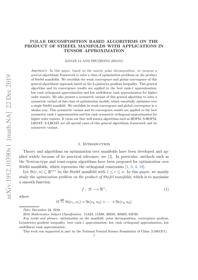 Polar decomposition based algorithms on the product of Stiefel manifolds with applications in ...