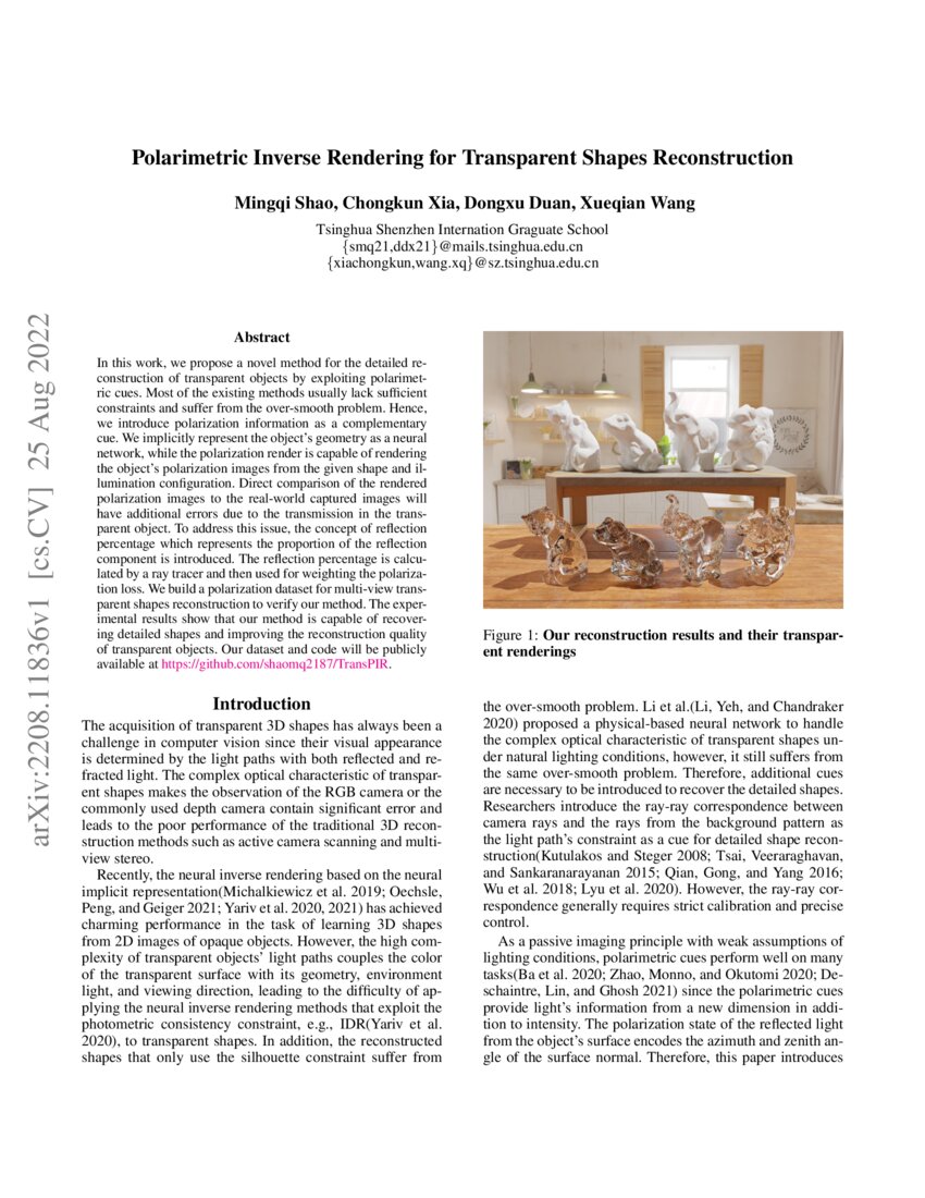 Polarimetric Inverse Rendering for Transparent Shapes Reconstruction | DeepAI