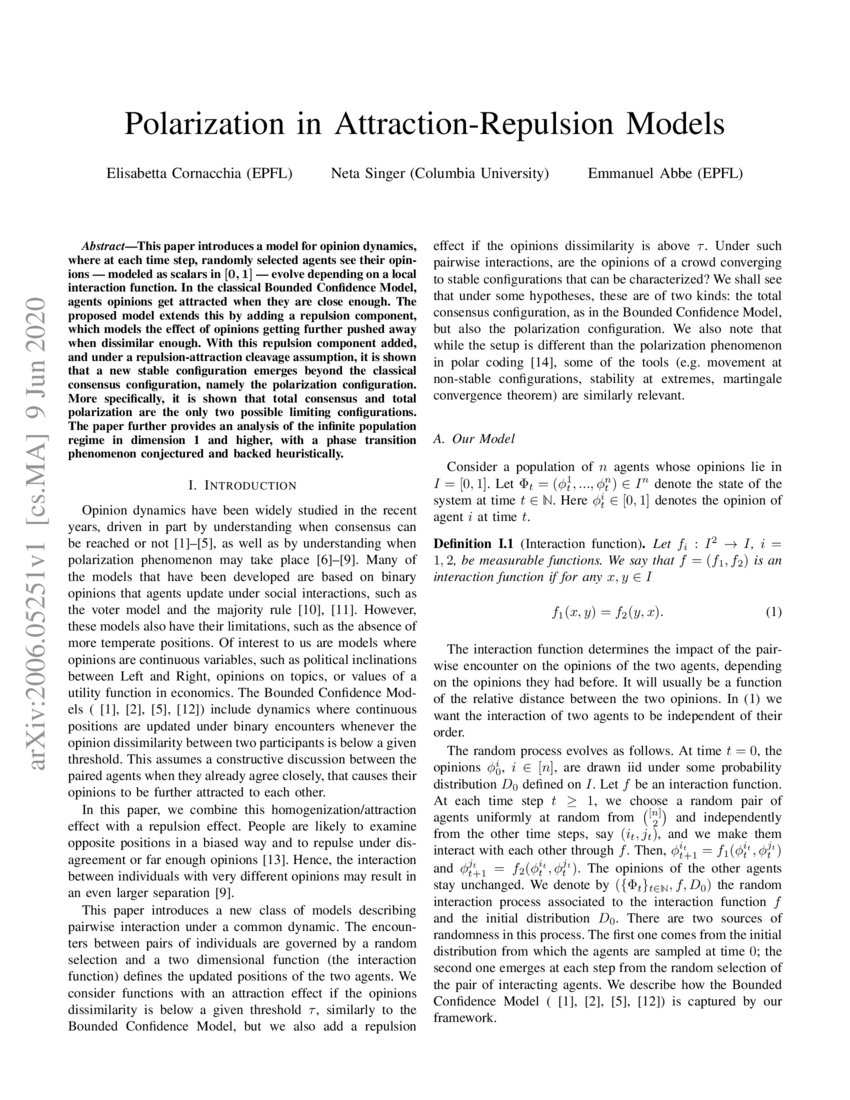 Polarization in Attraction-Repulsion Models | DeepAI