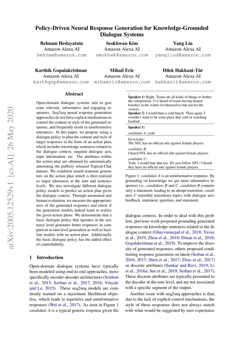 Policy Driven Neural Response Generation For Knowledge Grounded Dialogue Systems Deepai