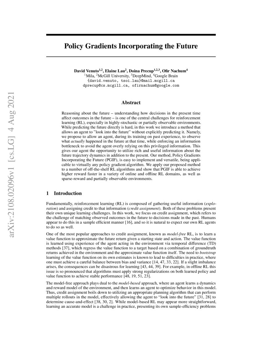 Policy Gradients Incorporating the Future | DeepAI