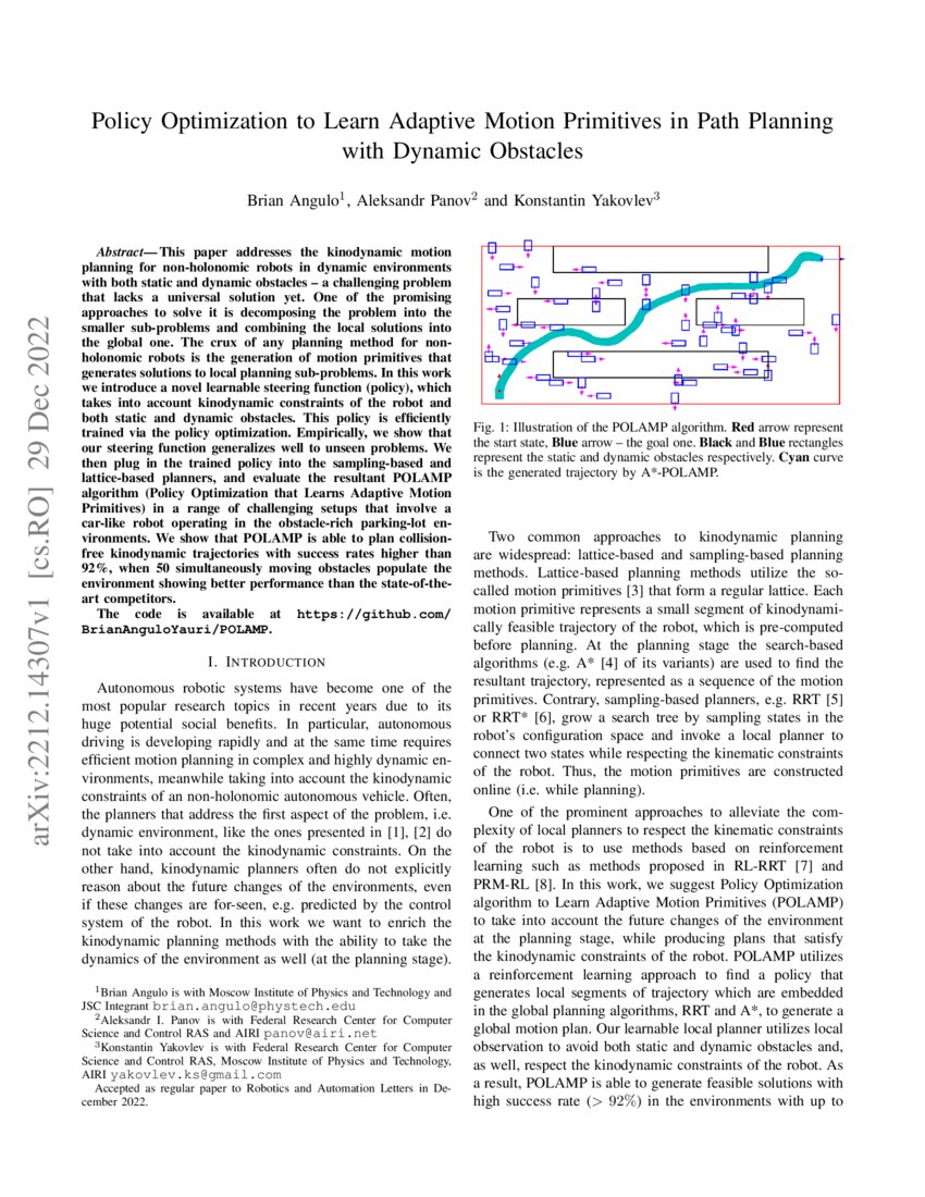 Policy Optimization to Learn Adaptive Motion Primitives in Path Planning with Dynamic Obstacles ...