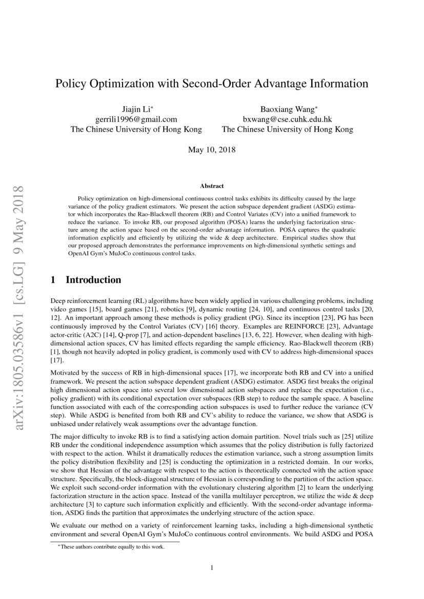 Policy Optimization with Second-Order Advantage Information | DeepAI