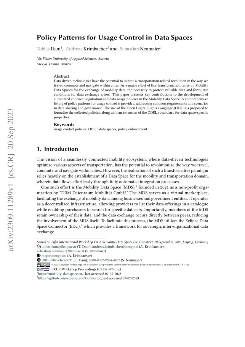 Policy Patterns for Usage Control in Data Spaces | DeepAI