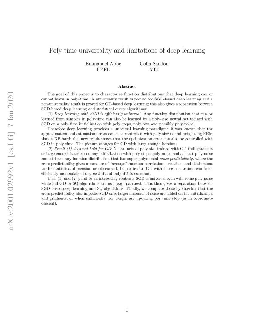 Poly-time universality and limitations of deep learning | DeepAI