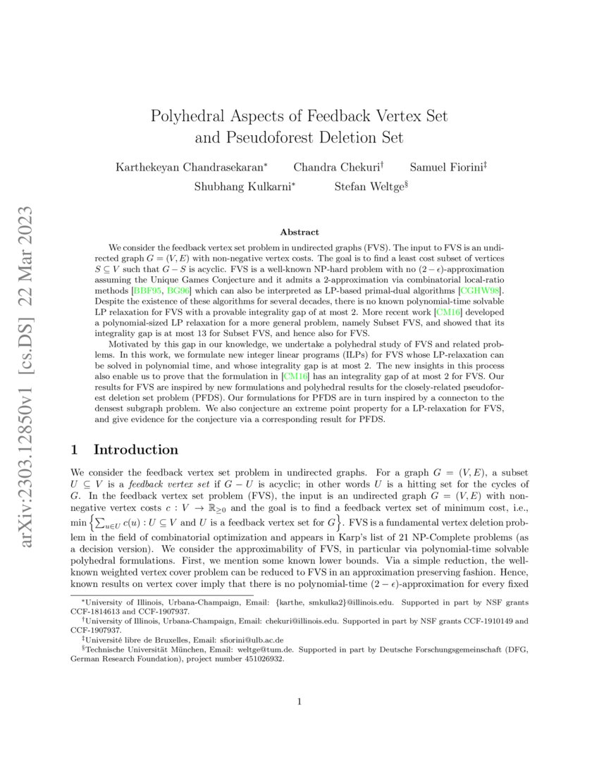 Polyhedral Aspects Of Feedback Vertex Set And Pseudoforest Deletion Set Deepai