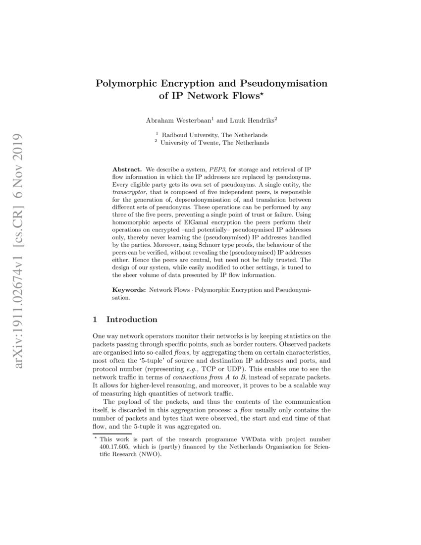 Polymorphic Encryption And Pseudonymisation Of Ip Network Flows Deepai