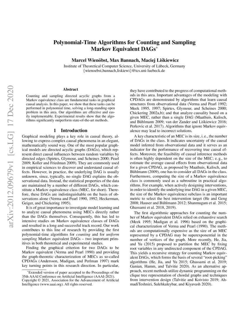 Polynomial Time Algorithms For Counting And Sampling Markov Equivalent Dags Deepai