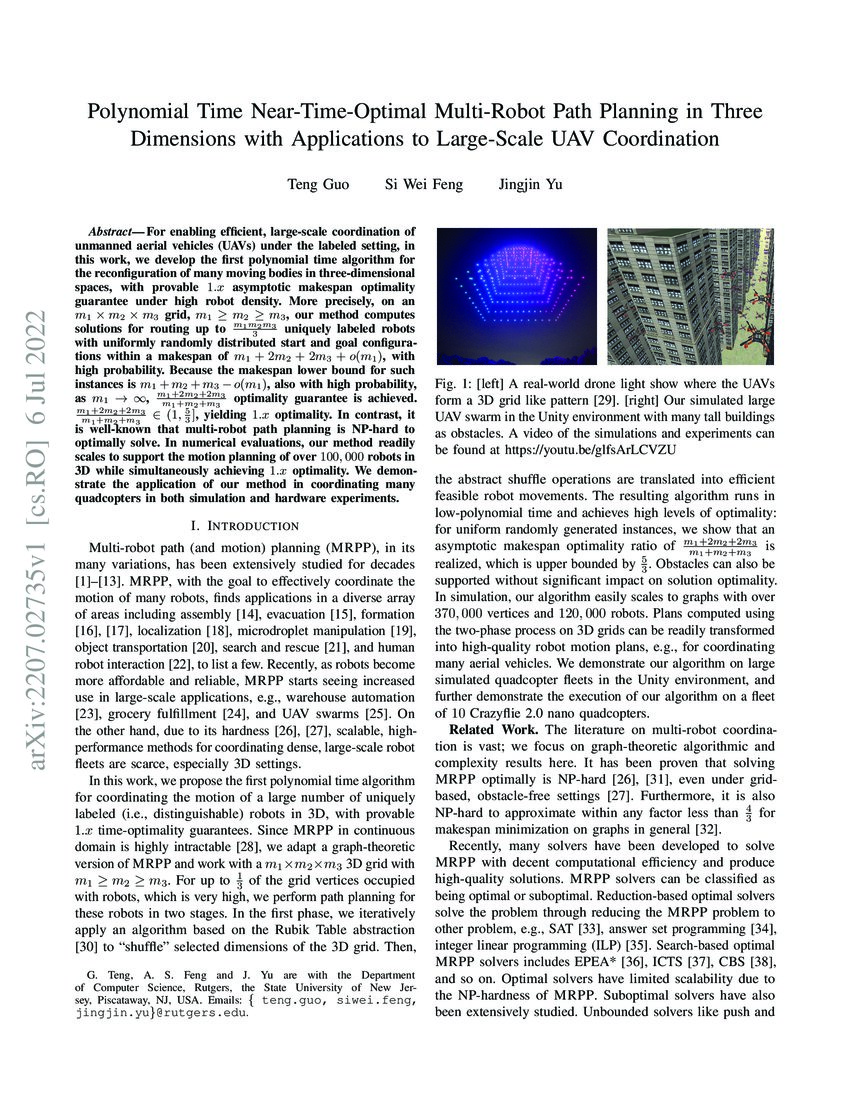 Polynomial Time Near-Time-Optimal Multi-Robot Path Planning in Three Dimensions with ...