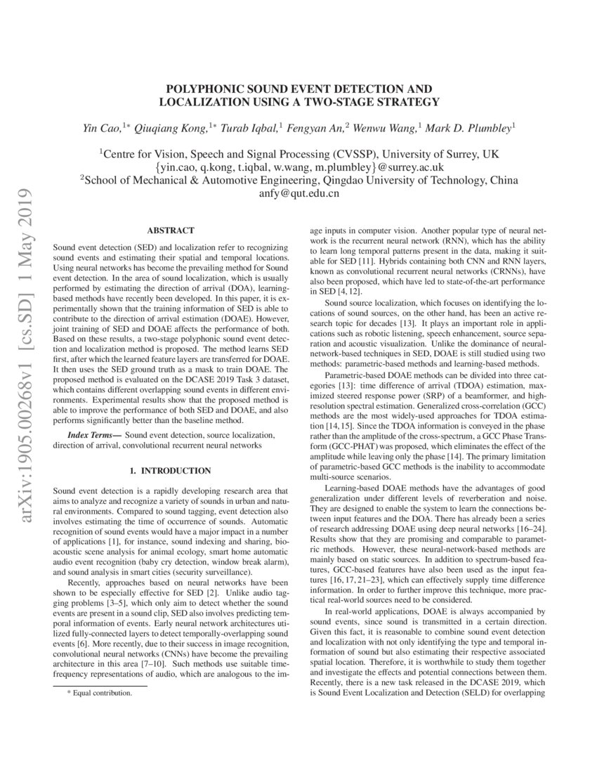 Polyphonic Sound Event Detection and Localization using a Two-Stage ... Polyphonic Sound Event Detection and Localization using a Two-Stage ...