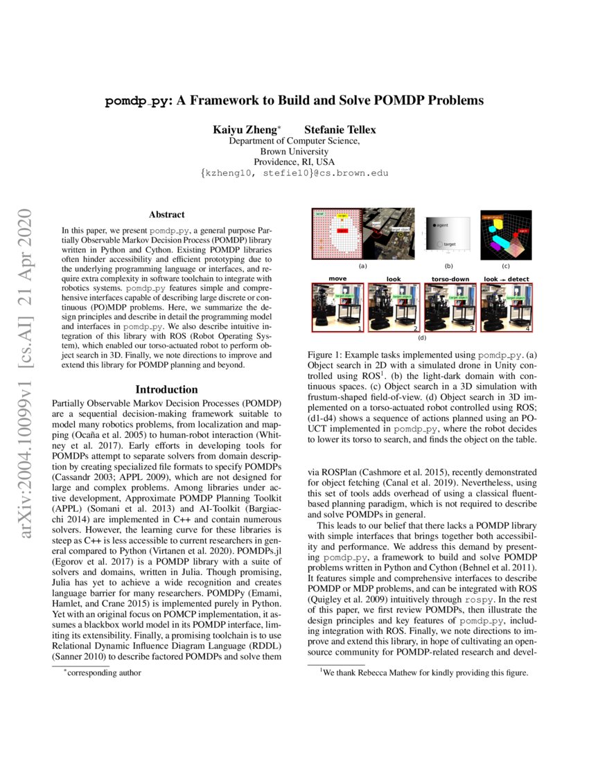 pomdp_py: A Framework to Build and Solve POMDP Problems | DeepAI