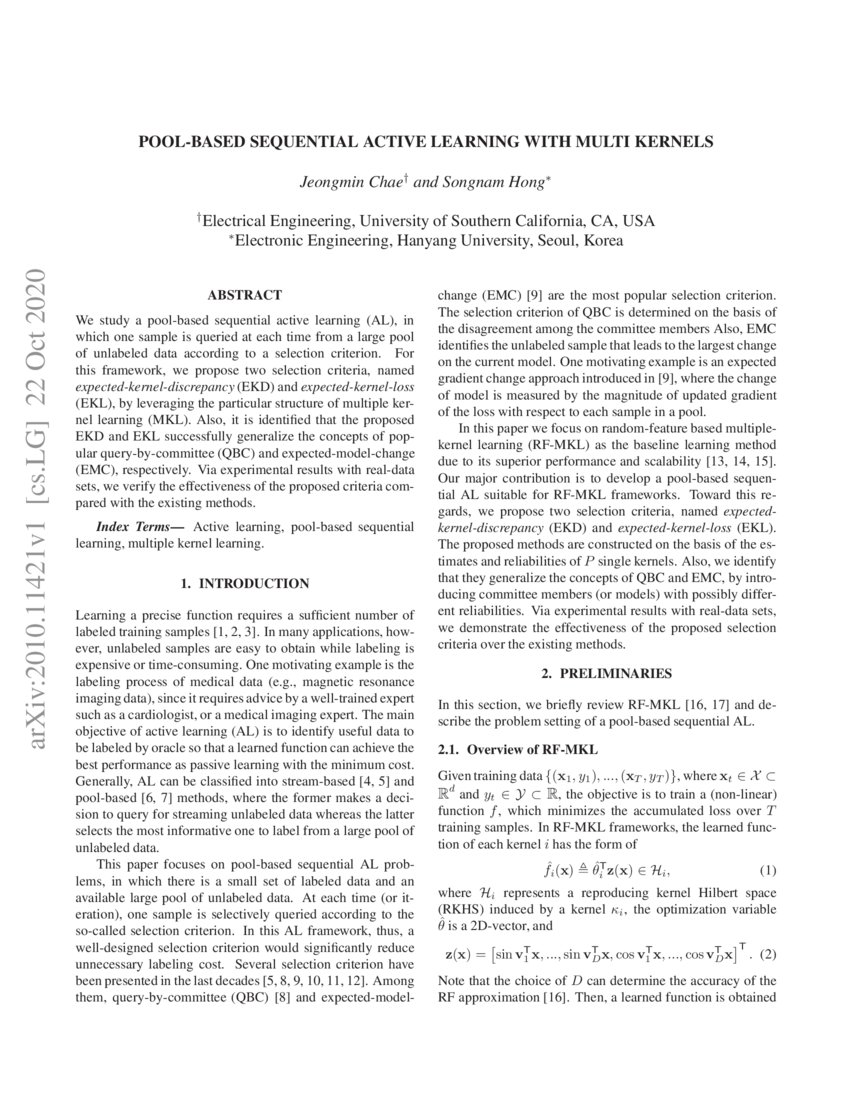 Pool-based sequential active learning with multi kernels | DeepAI