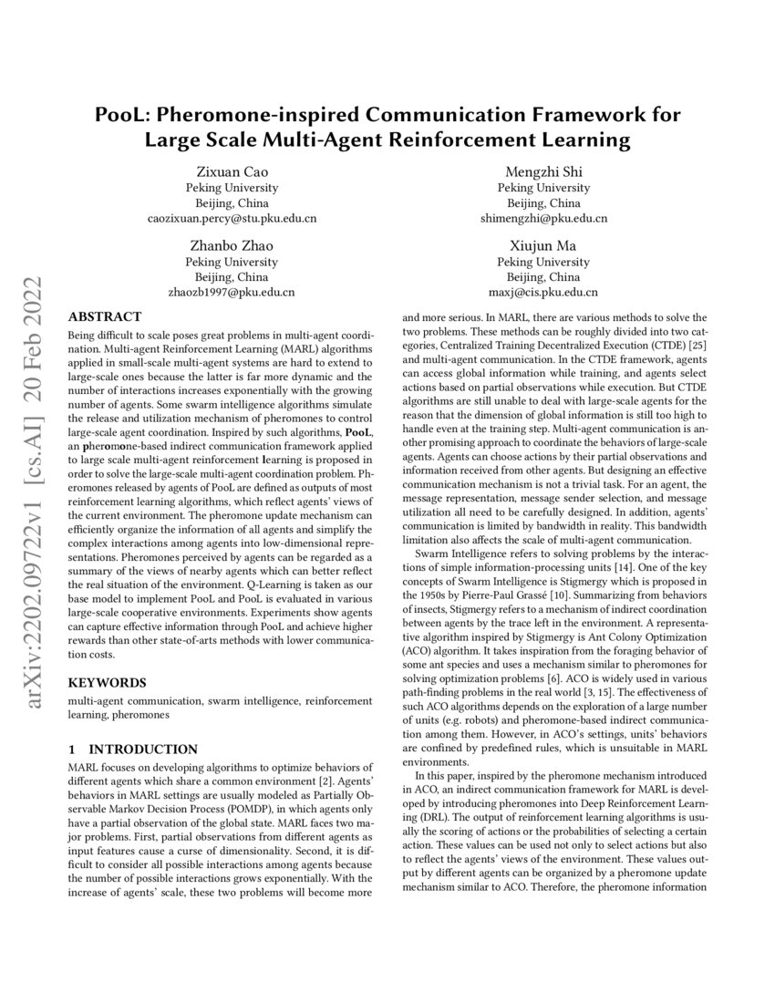 PooL: Pheromone-inspired Communication Framework forLarge Scale Multi-Agent Reinforcement ...