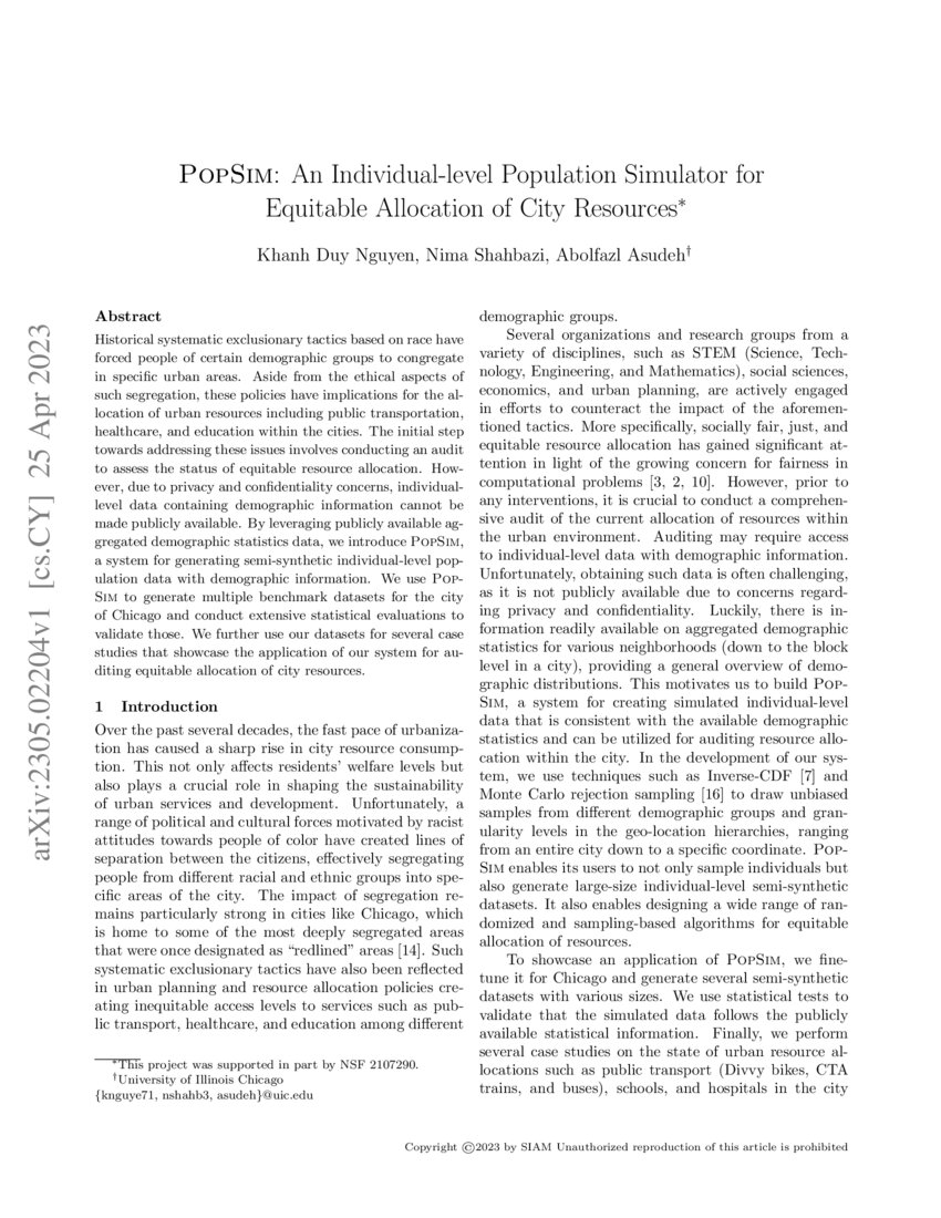 PopSim: An Individual-level Population Simulator for Equitable ...