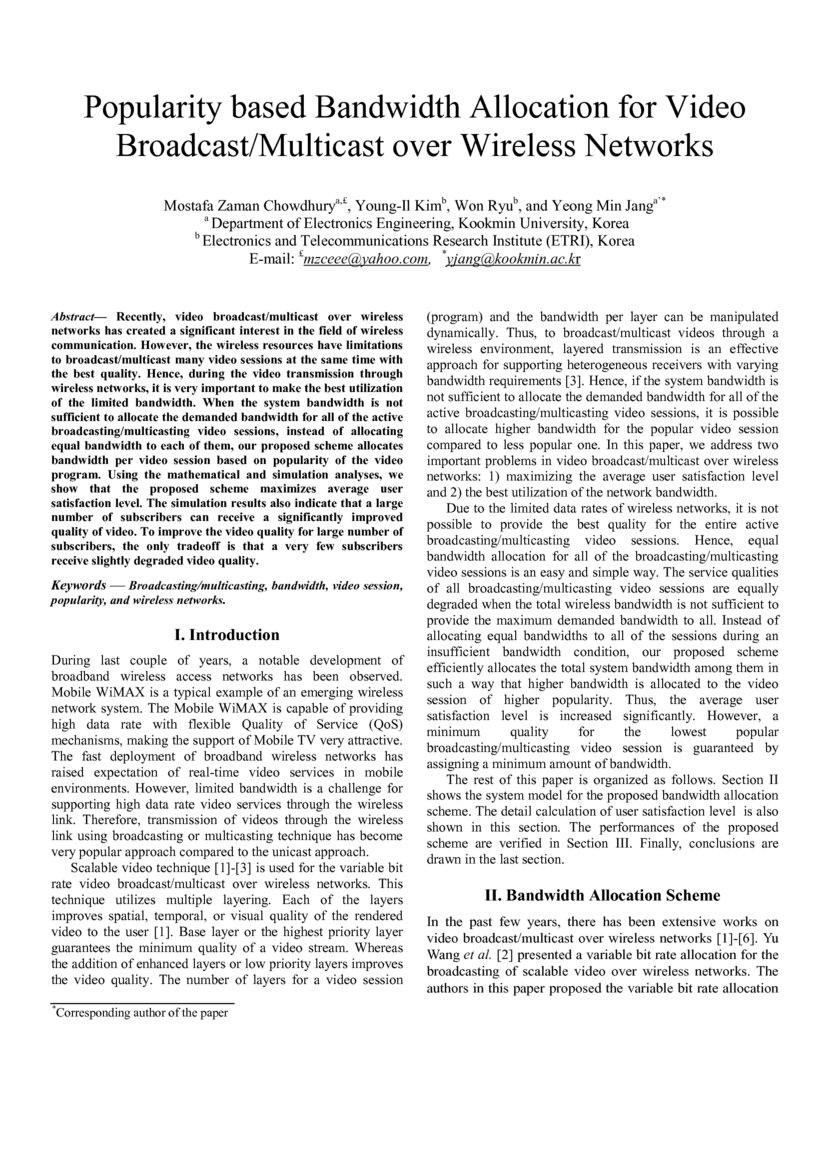 Popularity Based Bandwidth Allocation For Video Broadcastmulticast Over Wireless Networks Deepai