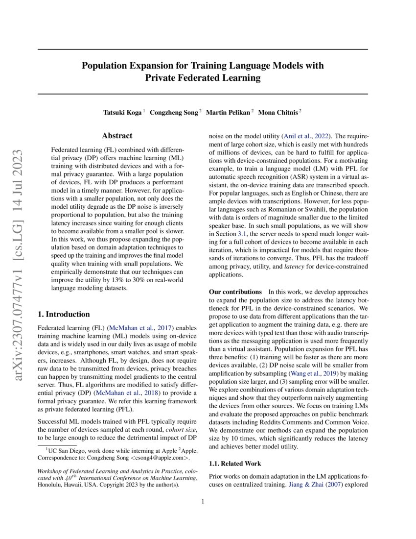 Population Expansion for Training Language Models with Private Federated Learning | DeepAI