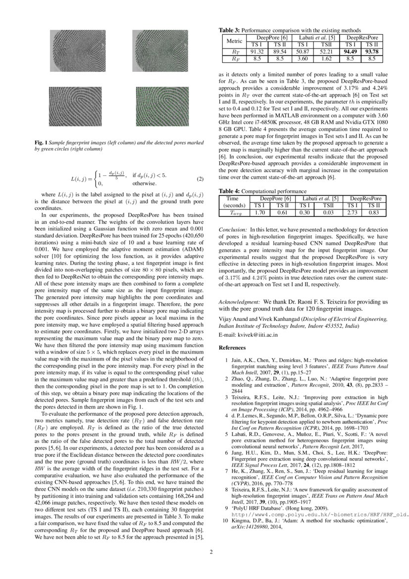 Pore detection in high-resolution fingerprint images using Deep Residual Network | DeepAI