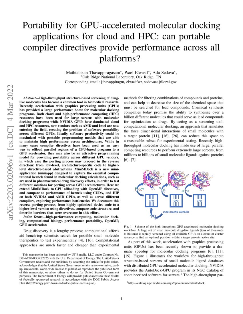 Portability For Gpu Accelerated Molecular Docking Applications For Cloud And Hpc Can Portable