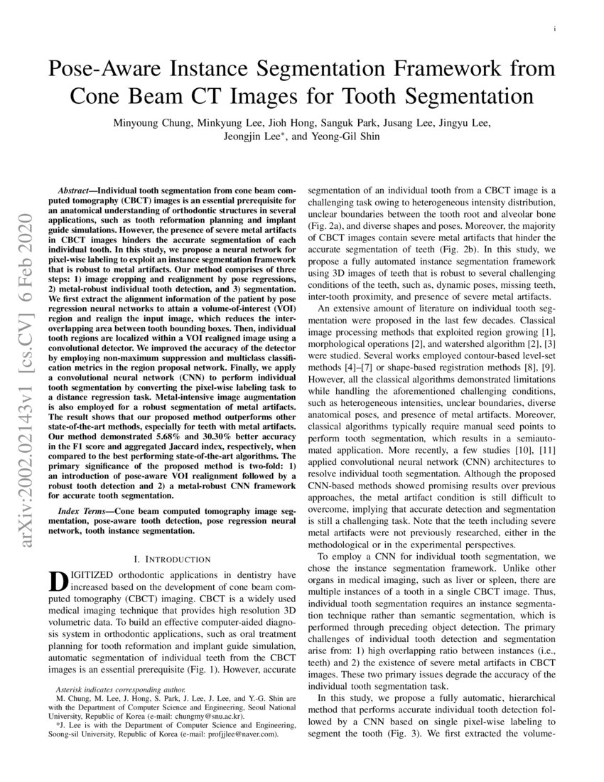 Pose-Aware Instance Segmentation Framework from Cone Beam CT Images for Tooth Segmentation | DeepAI
