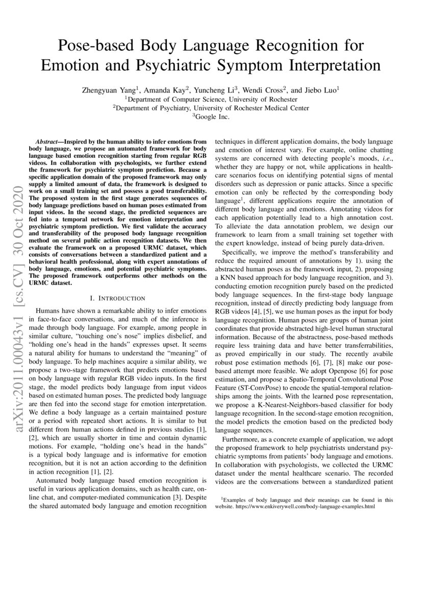 Pose Based Body Language Recognition For Emotion And Psychiatric Symptom Interpretation Deepai 7019