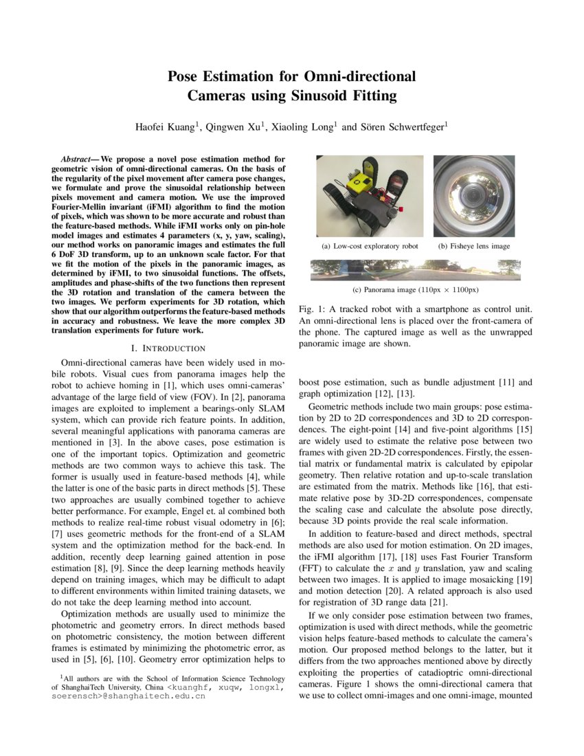 Pose Estimation For Omni Directional Cameras Using Sinusoid Fitting Deepai