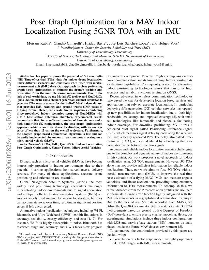 Pose Graph Optimization For A Mav Indoor Localization Fusing 5gnr Toa With An Imu Deepai