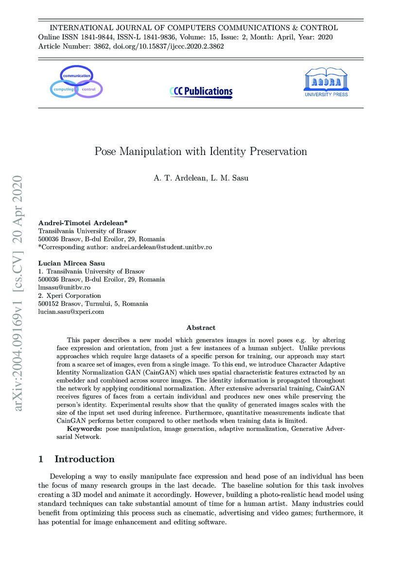 Pose Manipulation with Identity Preservation | DeepAI