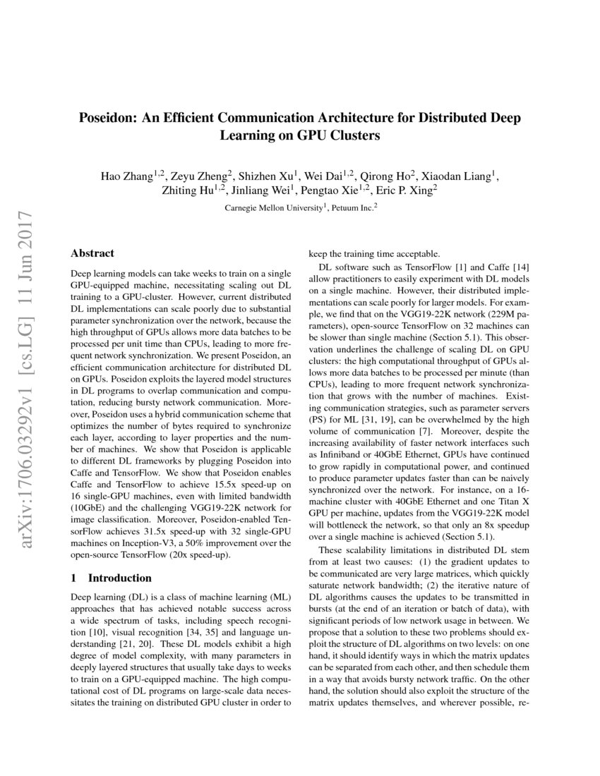 Poseidon: An Efficient Communication Architecture for Distributed Deep Learning on GPU Clusters ...