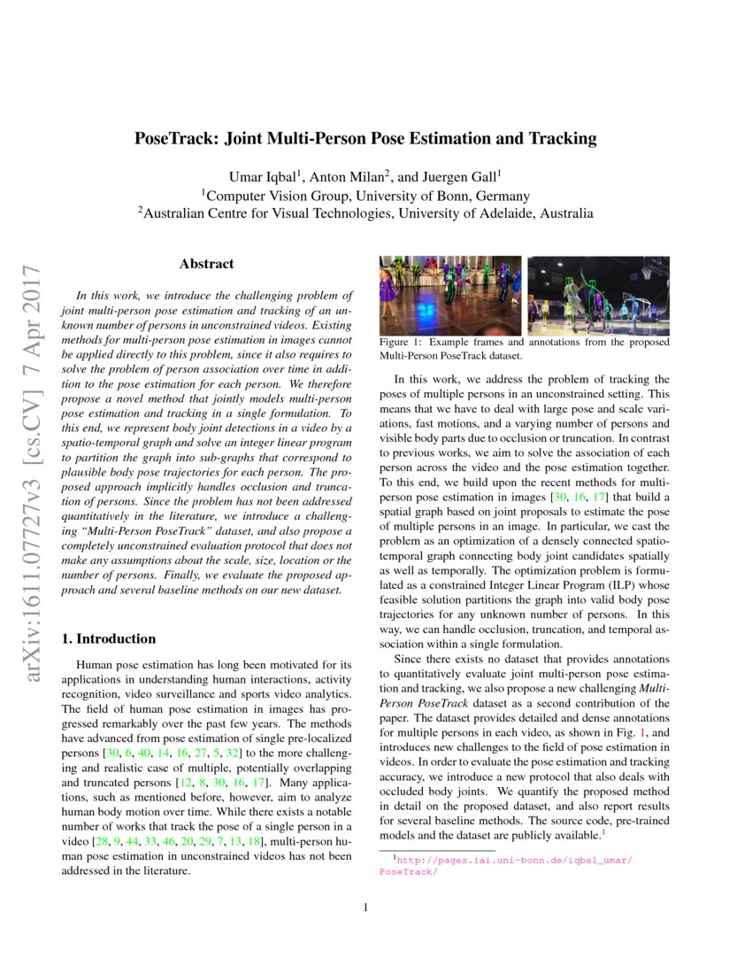 PoseTrack: Joint Multi-Person Pose Estimation and Tracking | DeepAI