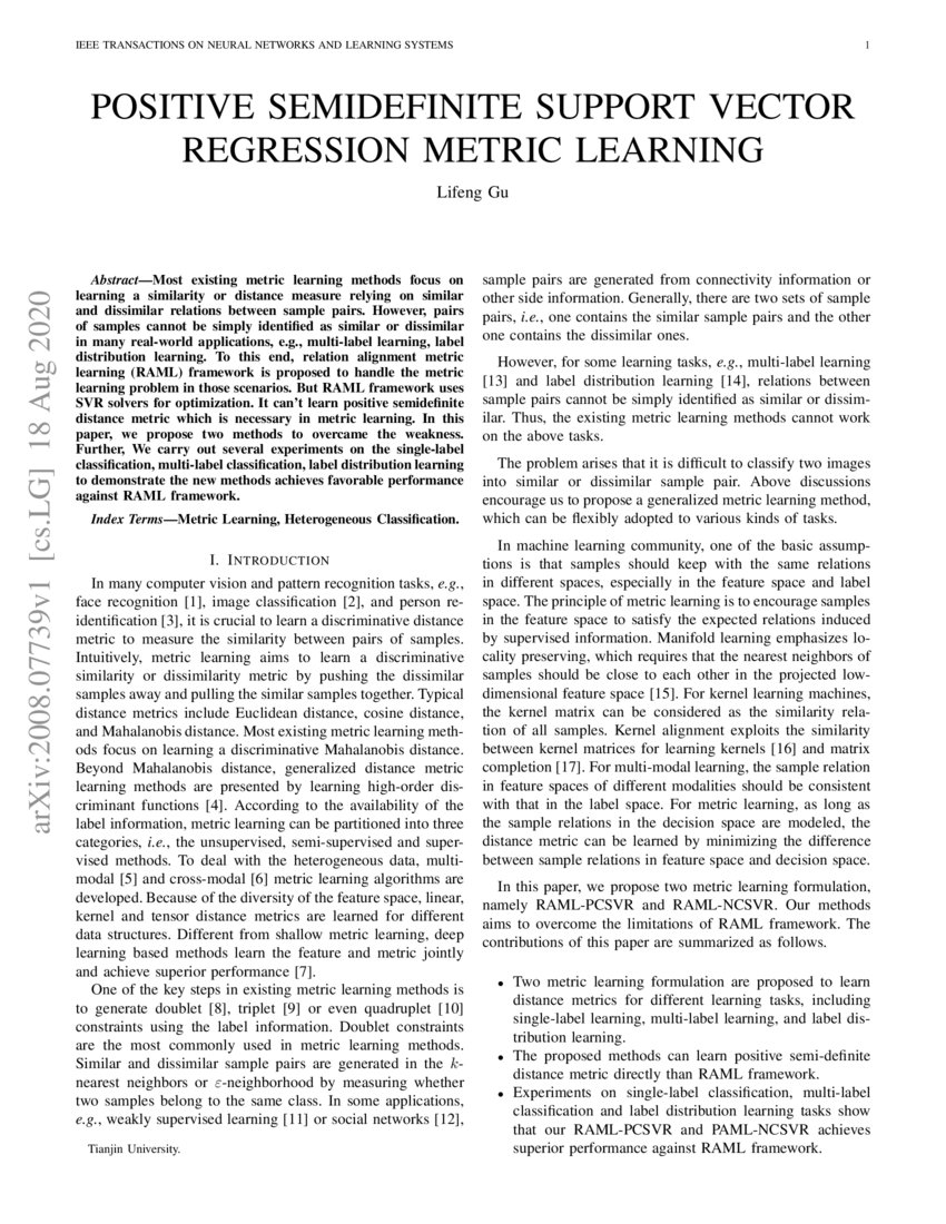 Positive Semidefinite Support Vector Regression Metric Learning Deepai