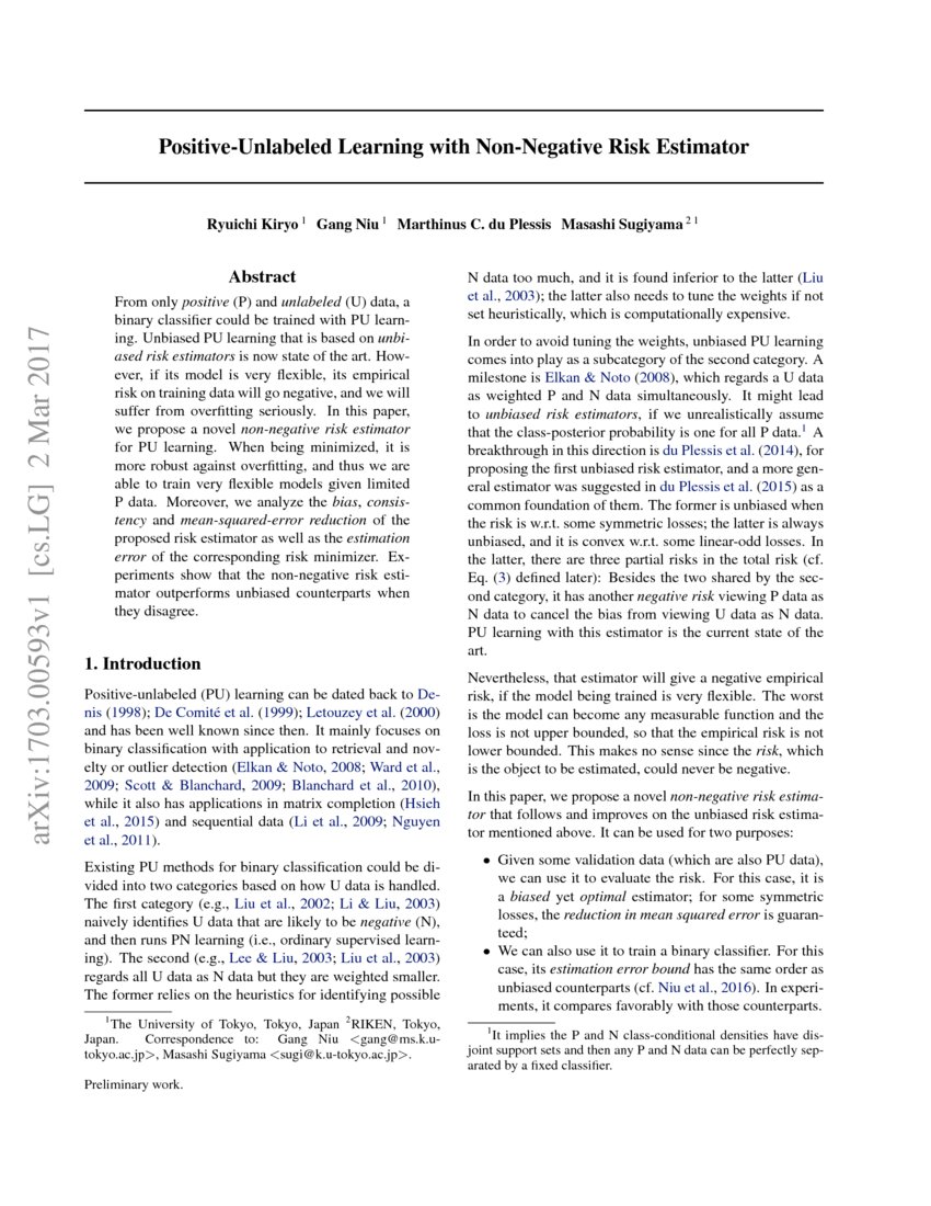 Positive-Unlabeled Learning with Non-Negative Risk Estimator | DeepAI