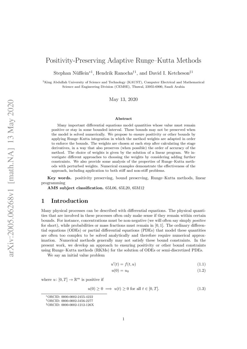 Positivity Preserving Adaptive Runge Kutta Methods Deepai