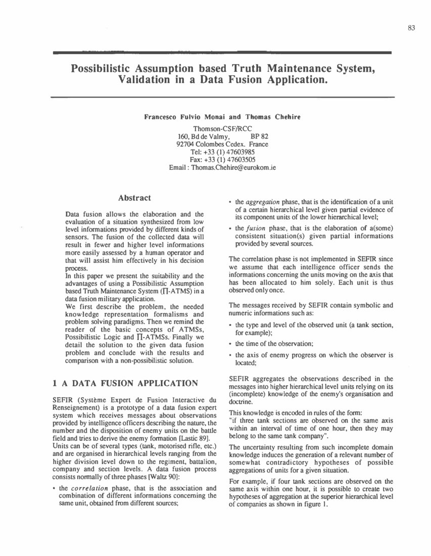 Possibilistic Assumption based Truth Maintenance System, Validation in a Data Fusion Application ...